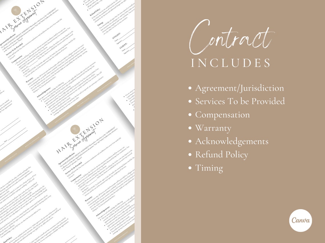 EDITABLE Hair Extensions Contract,hair Extensions Consultation Form ...