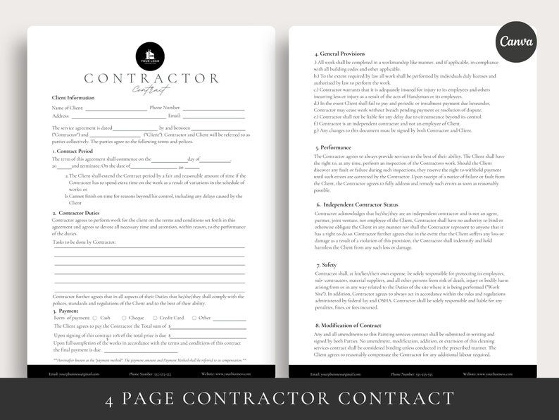 Professional Contractor Contract Template,general Contractor Agreement ...