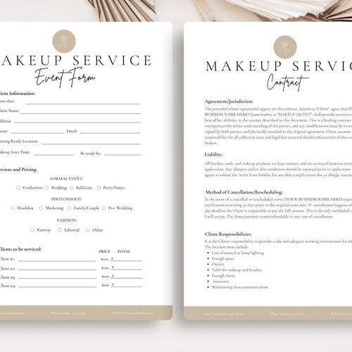 Bridal Makeup Contract Editable Canva Template - Etsy