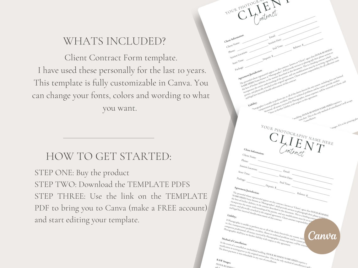 Photography Client Contract Template,canva Template,business Form for ...