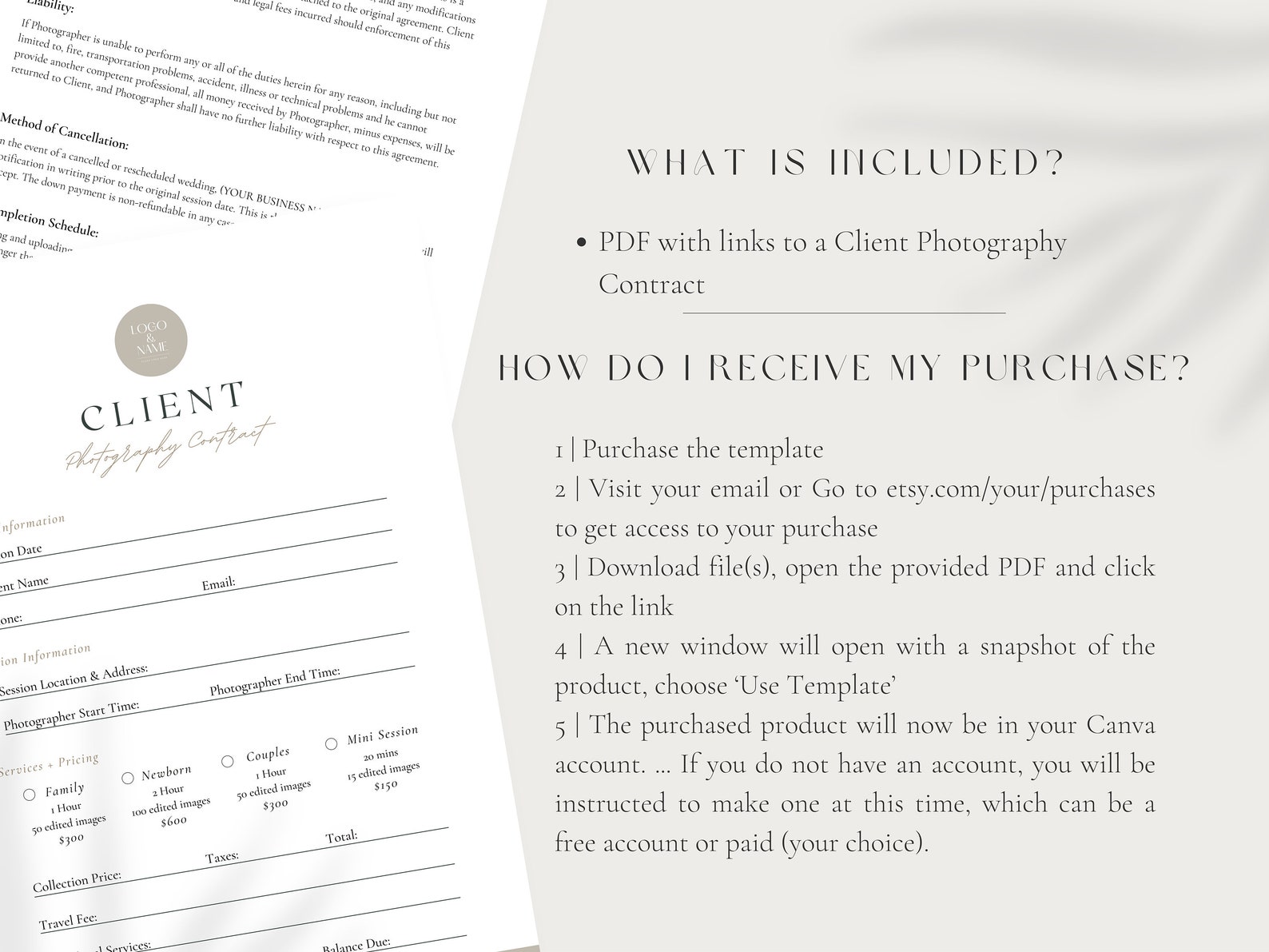 Professional Photography Client Contract Template,canva Template ...