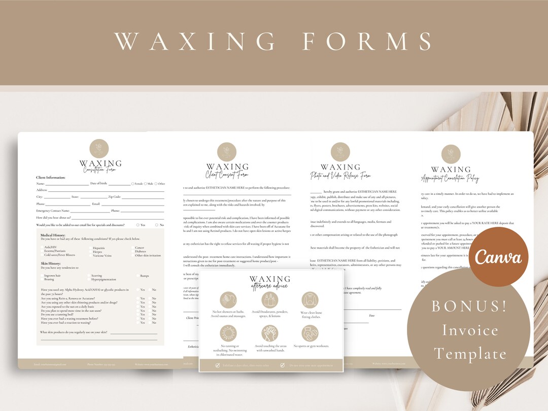 Professional Waxing Treatment Forms,editable Esthetician Templates ...