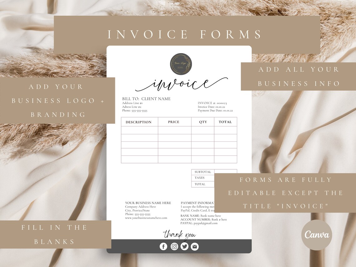 Minimalist Invoice Templateboho Small Businessmodern Client - Etsy