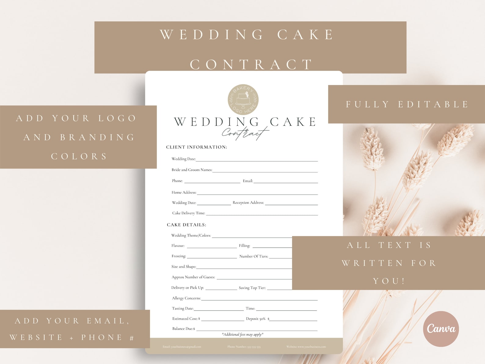 Editable Wedding Cake Contract Template,wedding Cake Order,catering ...