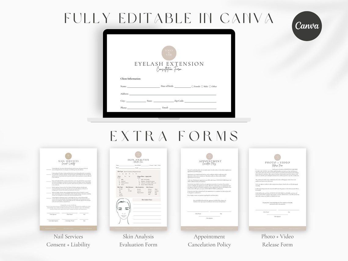 Professional Esthetician Consent Forms, Editable Esthetician Intake ...