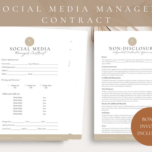 Editable Social Media Manager Contract Template Freelance - Etsy