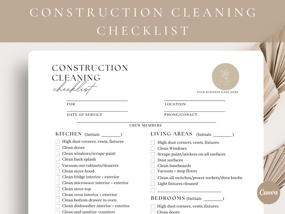 Professional Construction Cleaning Checklist,editable House ...
