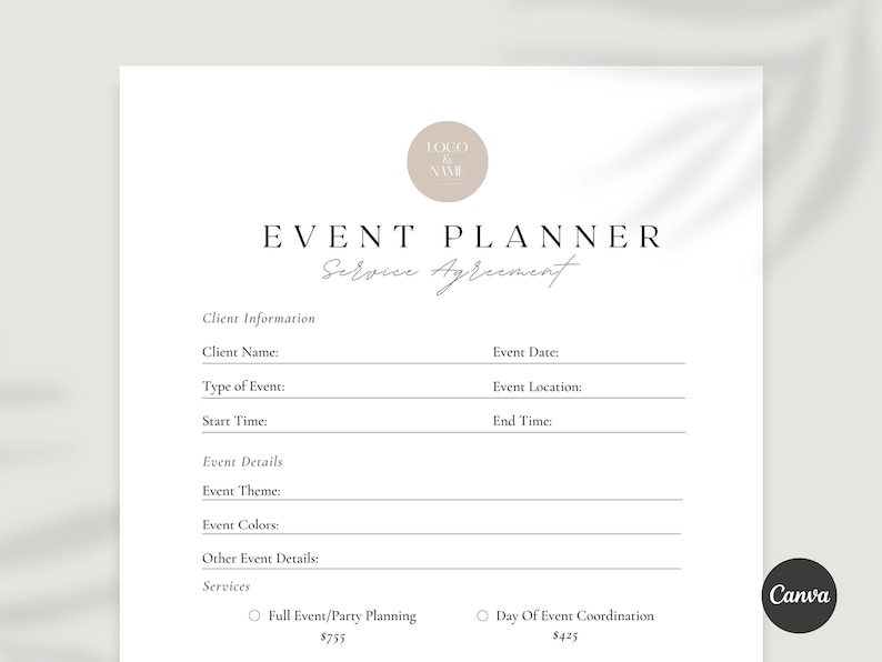 Editable Event Planner Contract Template,canva Template, Event Planner ...