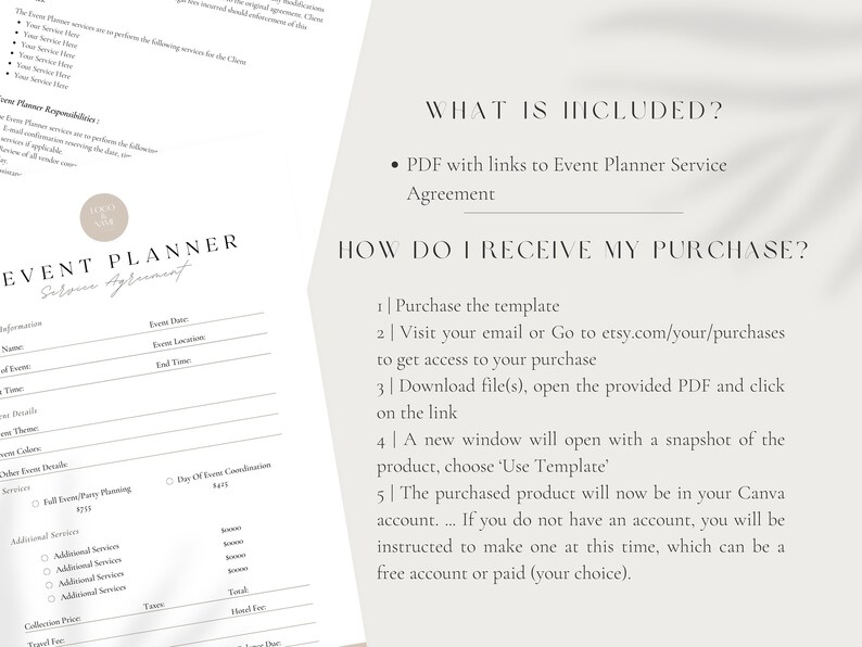 Editable Event Planner Contract Template,canva Template, Event Planner ...