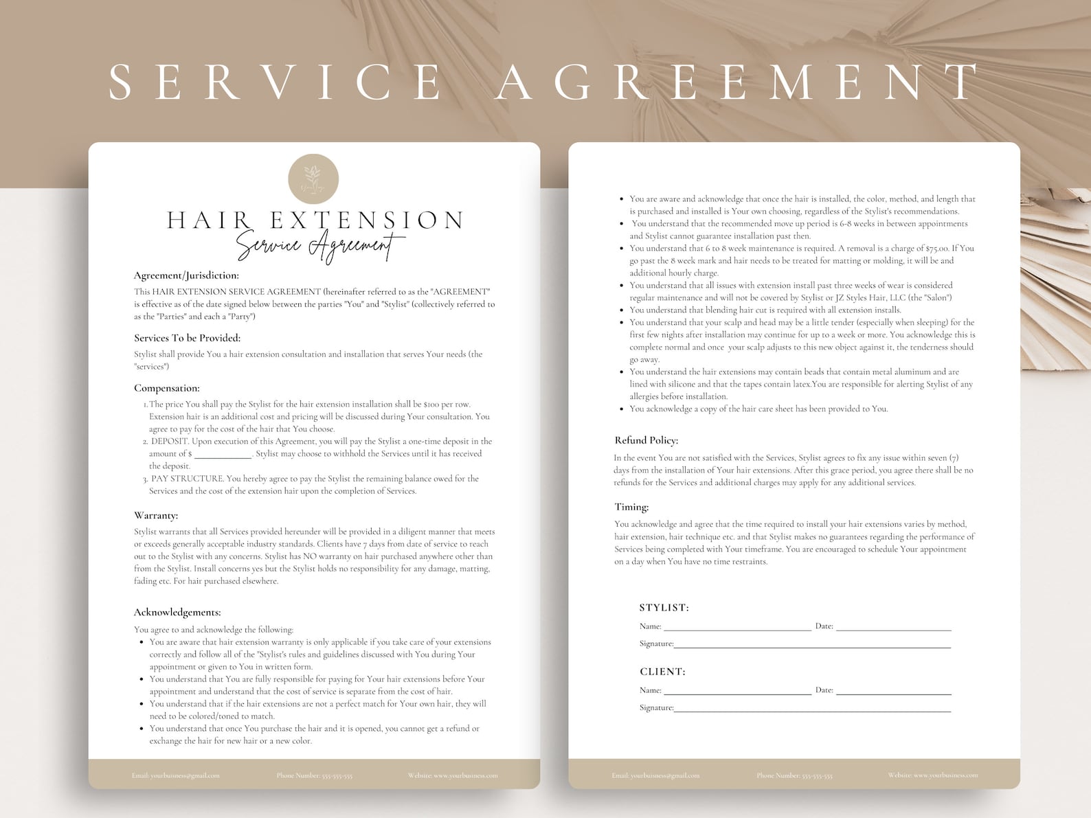 EDITABLE Hair Extensions Contract,hair Extensions Consultation Form ...