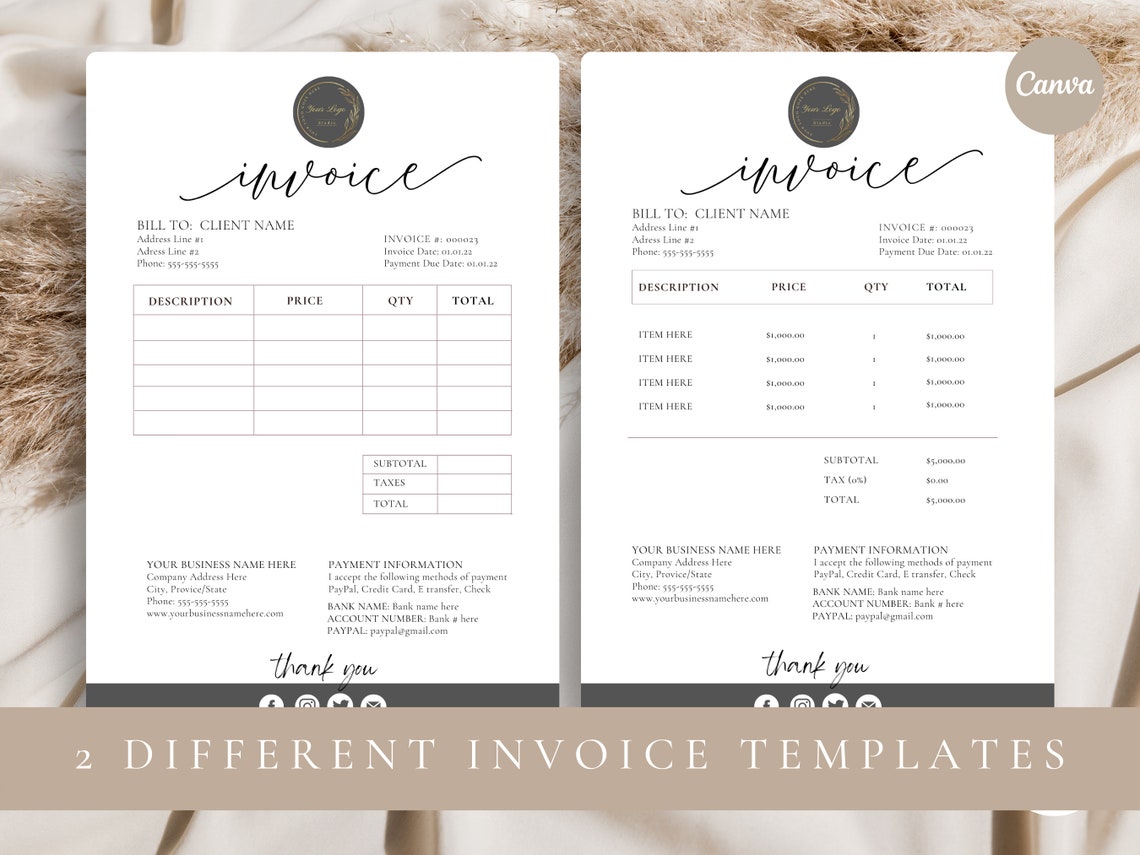 Minimalist Invoice Templateboho Small Businessmodern Client - Etsy