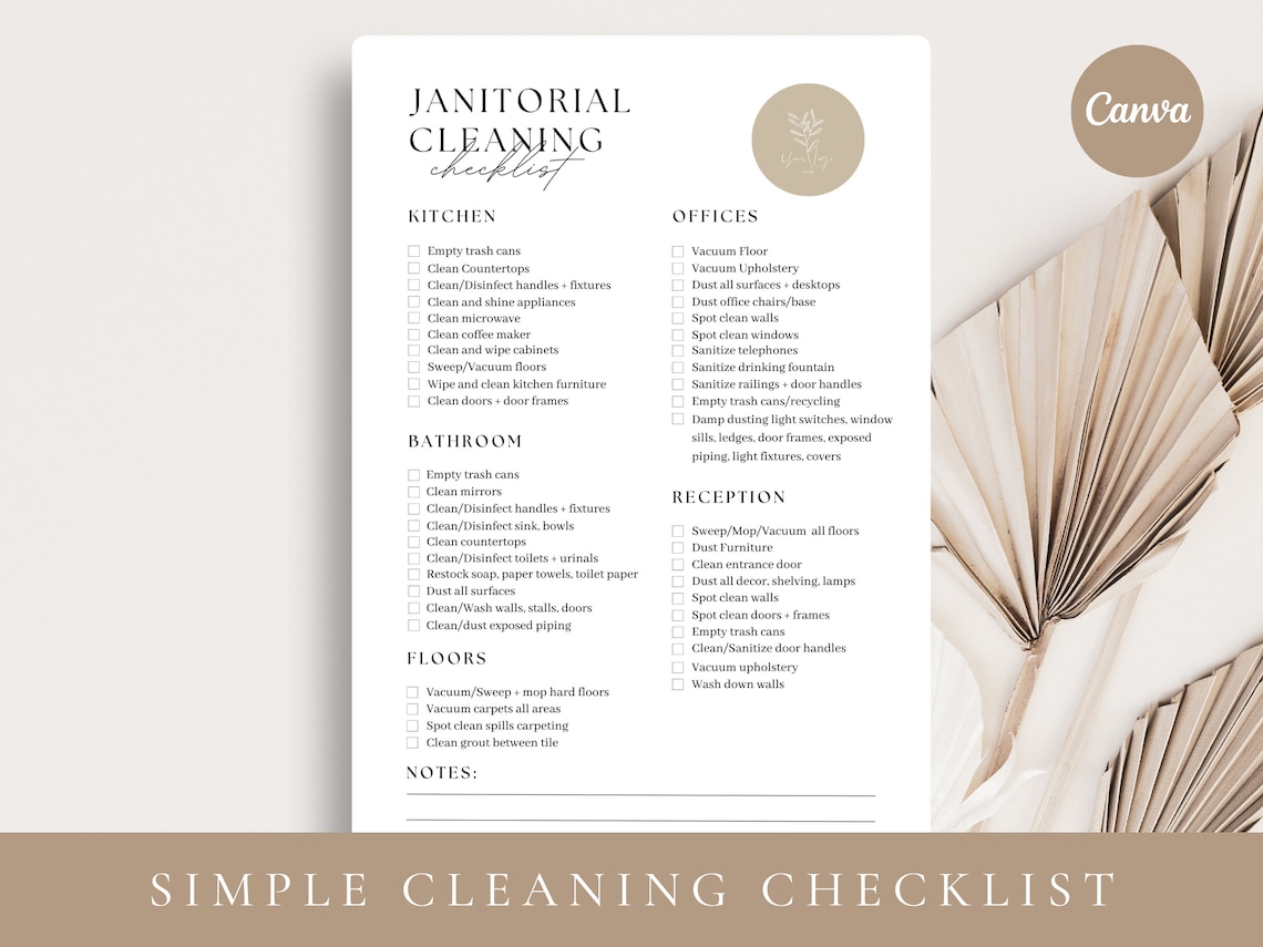 EDITABLE Janitorial Cleaning Check List,company Cleaning Checklist ...