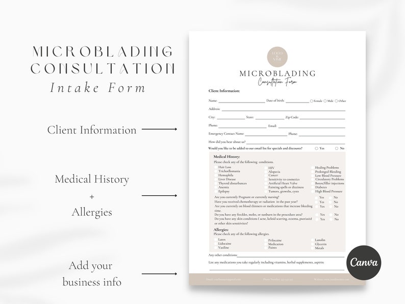 Professional Microblading Formseditable Esthetician - Etsy