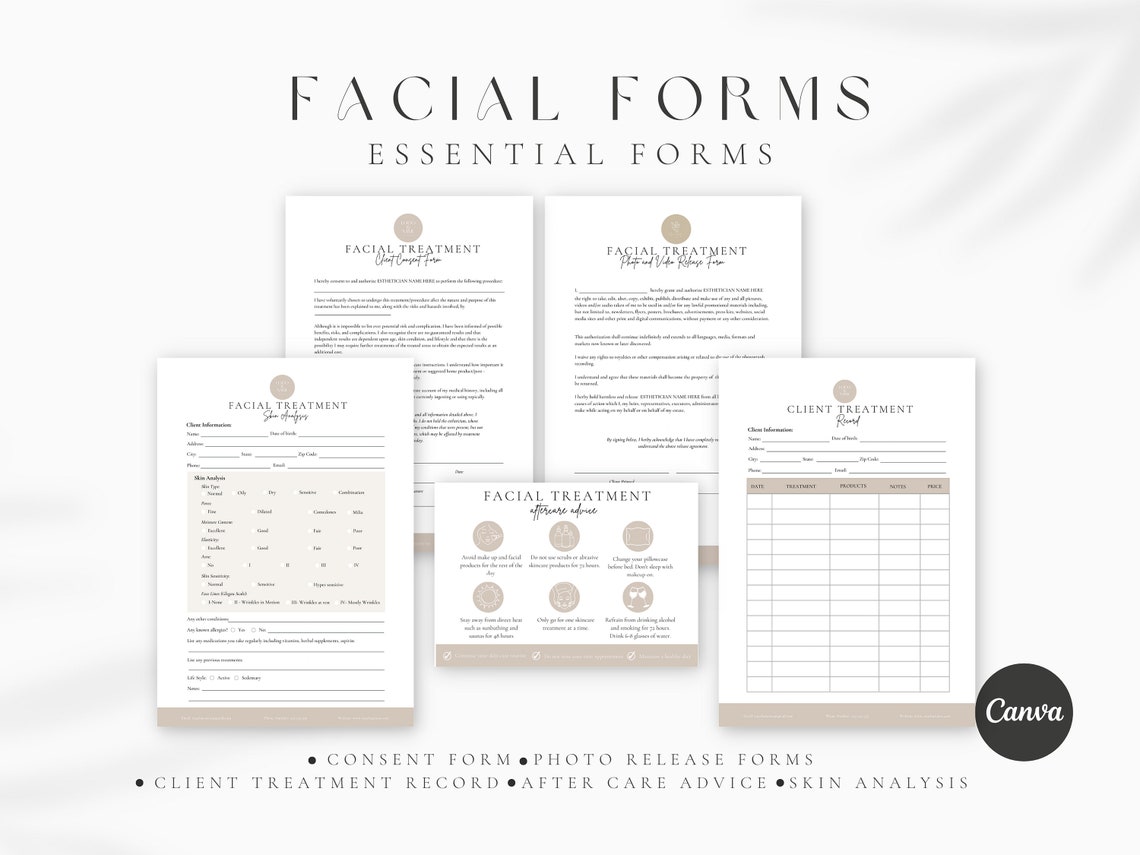 Professional Esthetician Consent Forms, Editable Esthetician Intake ...