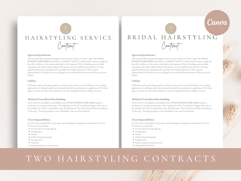 Editable Hair Styling Contract Templatewedding Salon Services - Etsy