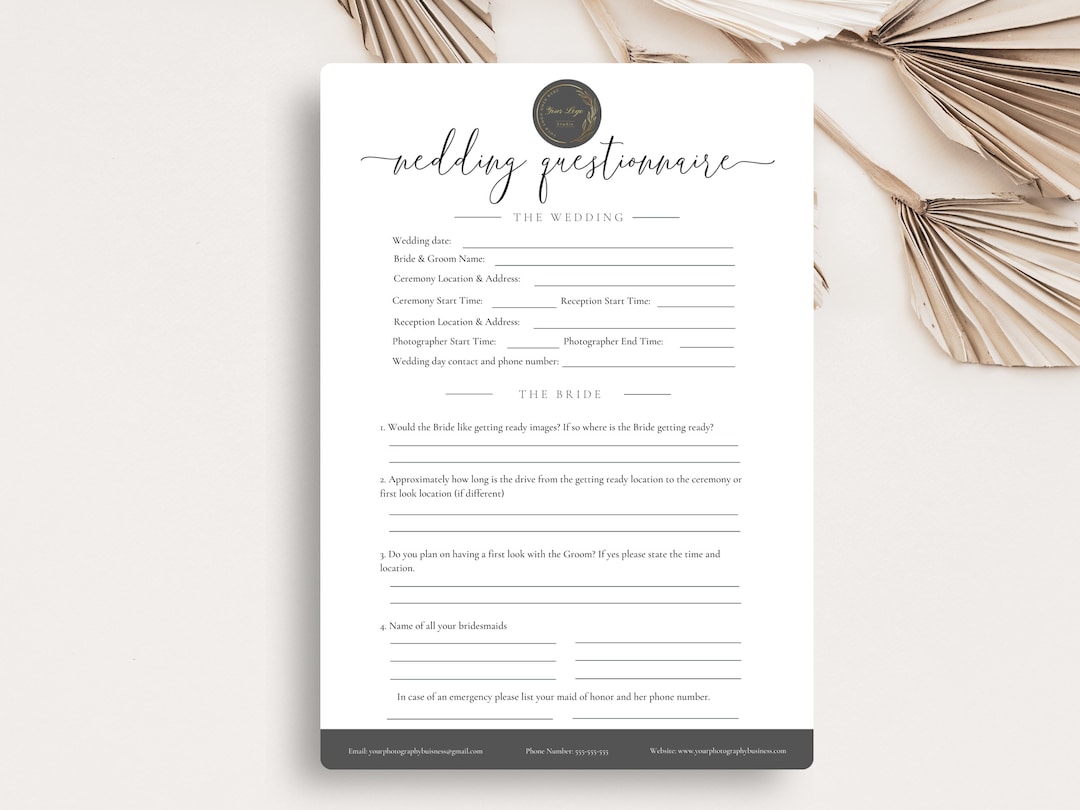 Photography Questionnaire Template, Wedding Photography Questionnaire ...