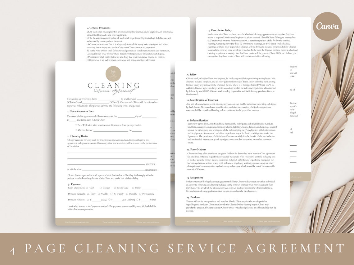 EDITABLE Cleaning Service Contract Bundle Maid Forms CANVA - Etsy