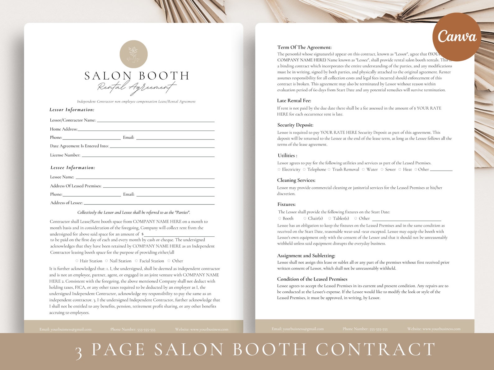 Professional Salon Booth Rental Contract,editable Booth Rental ...