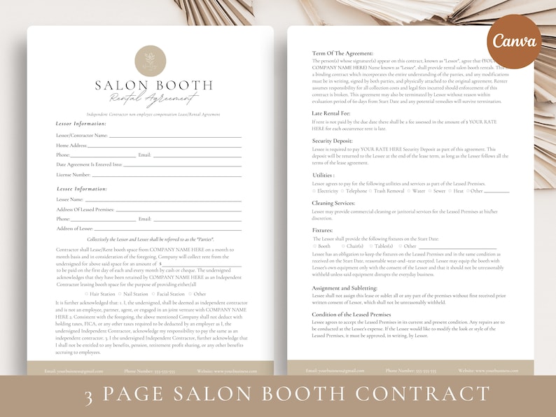 Professional Salon Booth Rental Contract,editable Booth Rental ...
