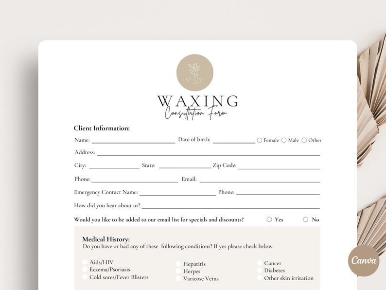 EDITABLE Waxing Treatment Forms,professional Esthetician Forms Bundle ...
