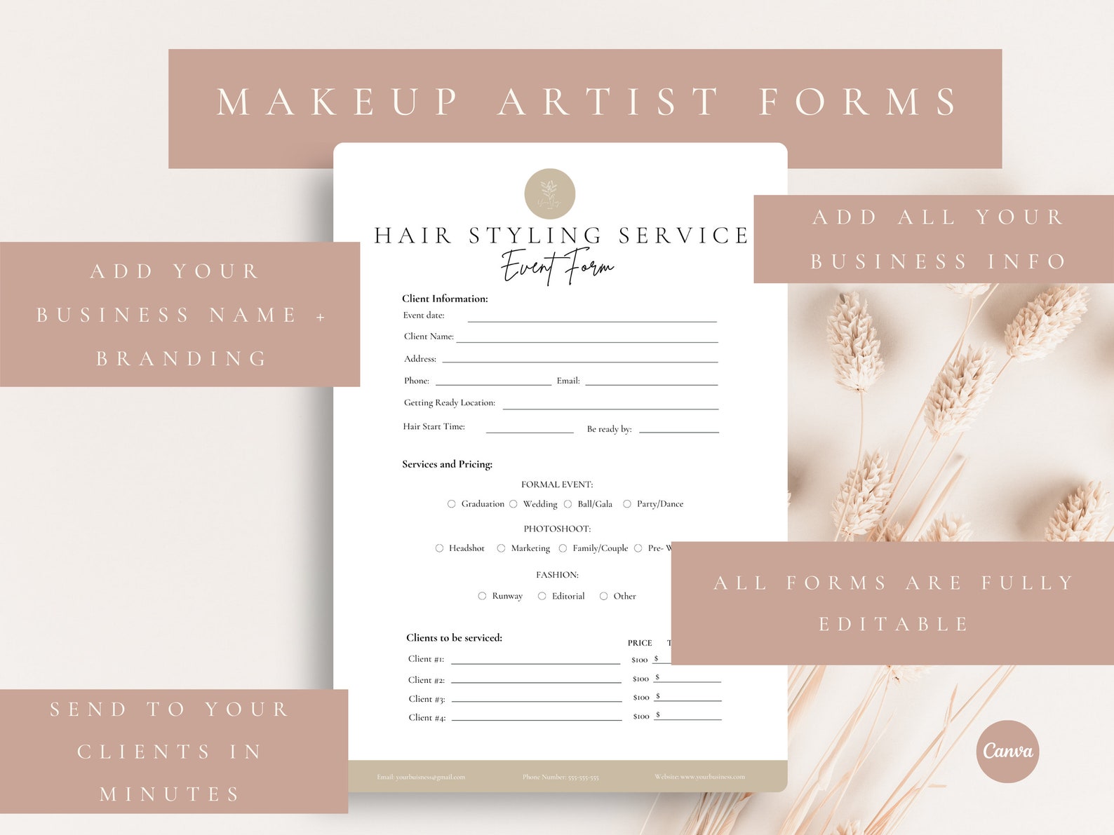 Editable Hair Styling Contract Templatewedding Salon Services - Etsy