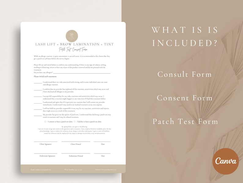 Editable Brow Lamination + Lash Lift + Tint Form, Intake and Client ...