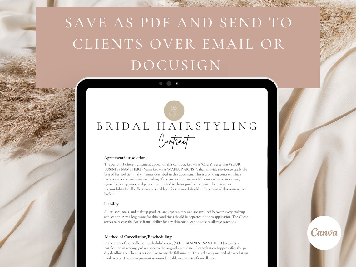 Editable Hair Styling Contract Templatewedding Salon Services - Etsy