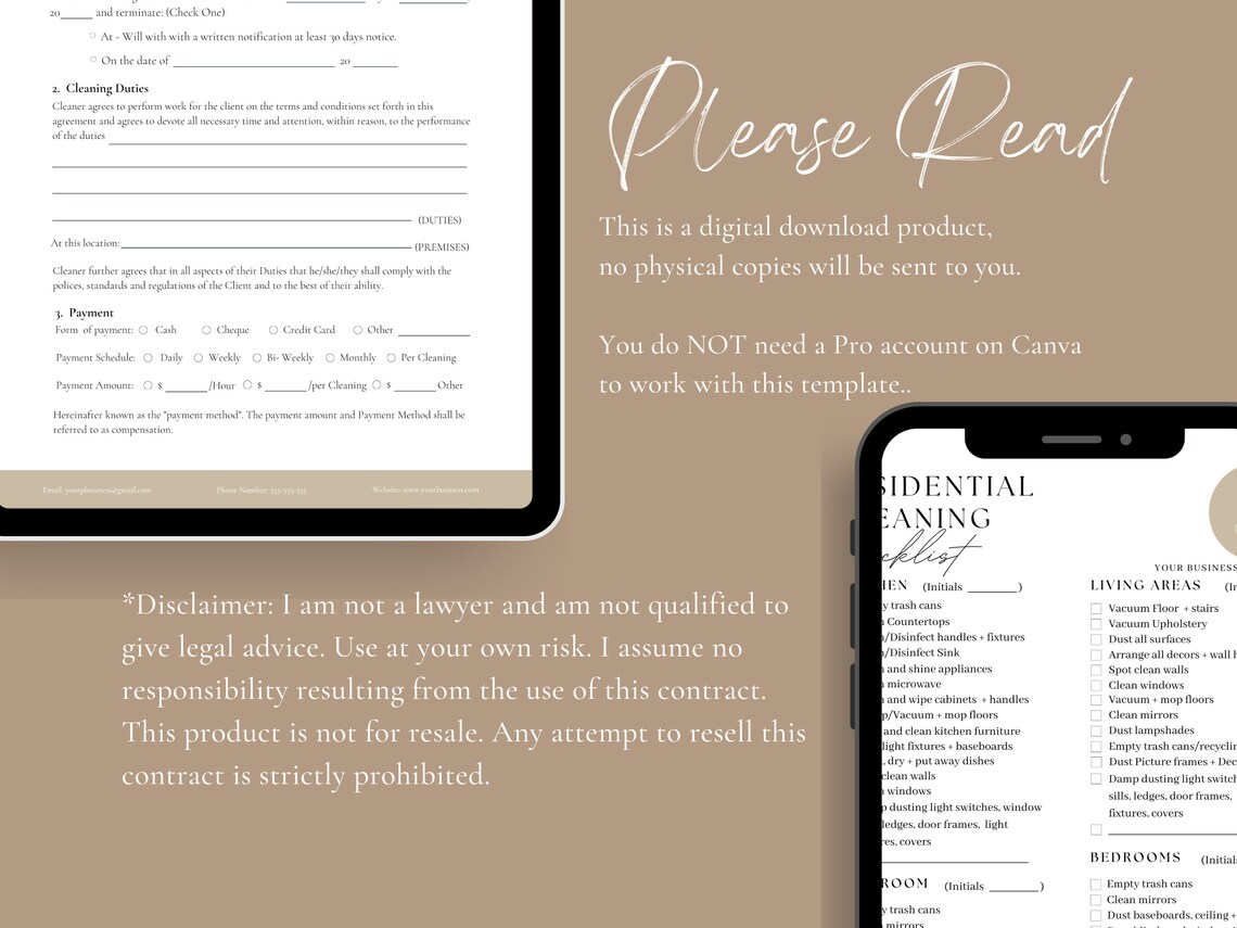 EDITABLE Cleaning Service Contract Bundle Maid Forms CANVA - Etsy