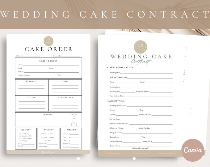 Cake Contract, Printable PDF, Editable Canva Template, Wedding Cake ...