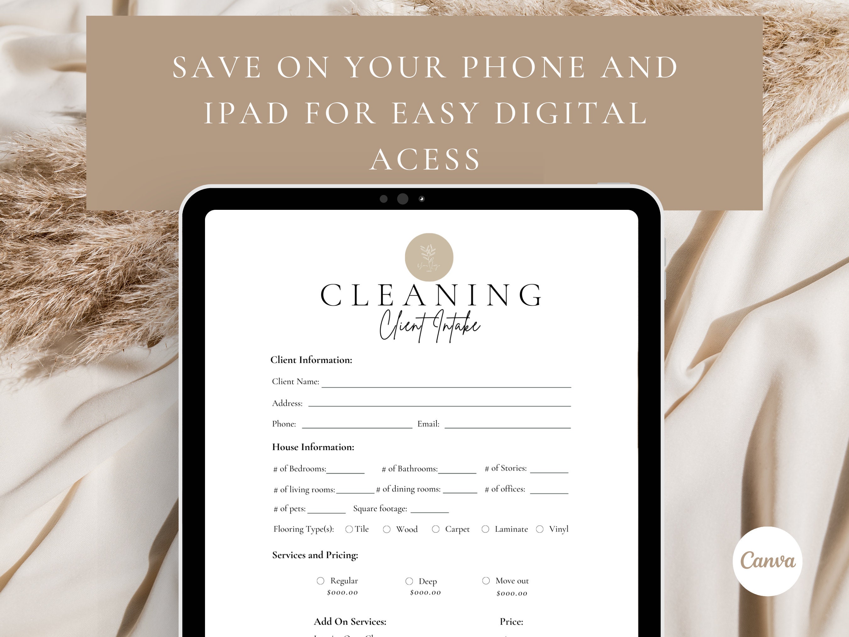 Professional Residential Cleaning Service Client Intake Form,editable ...