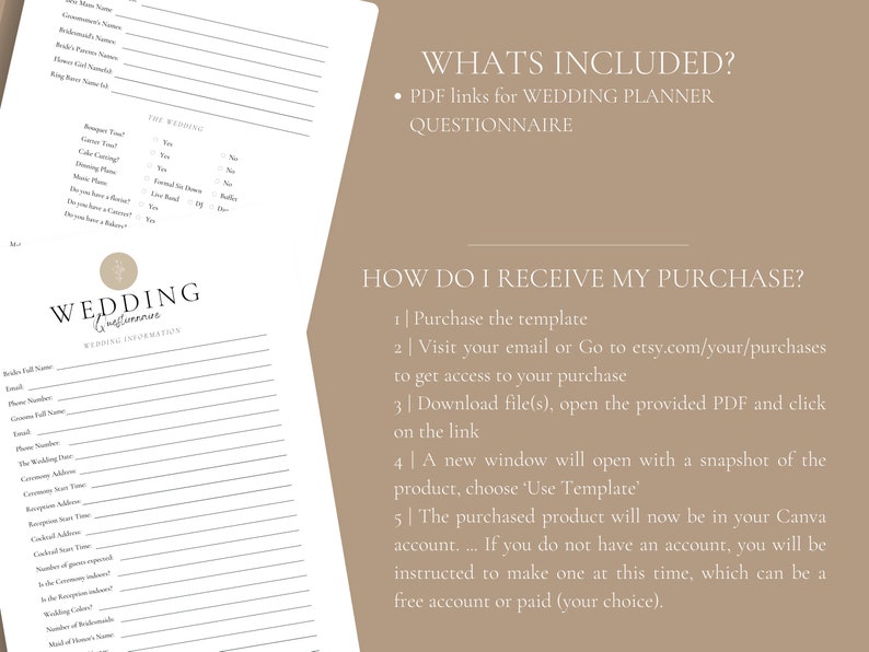 Professional Wedding Planner Client Questionnaire and Welcome - Etsy