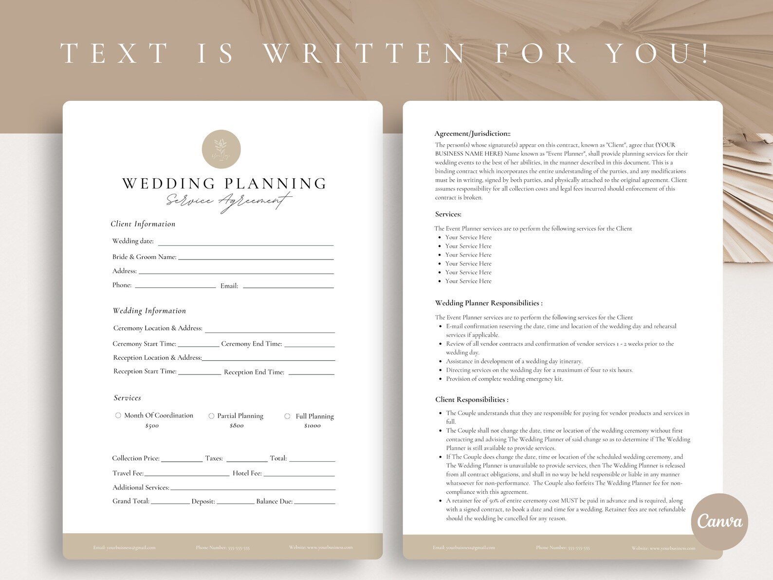 Professional Wedding Planning Service Agreement,wedding Planner ...