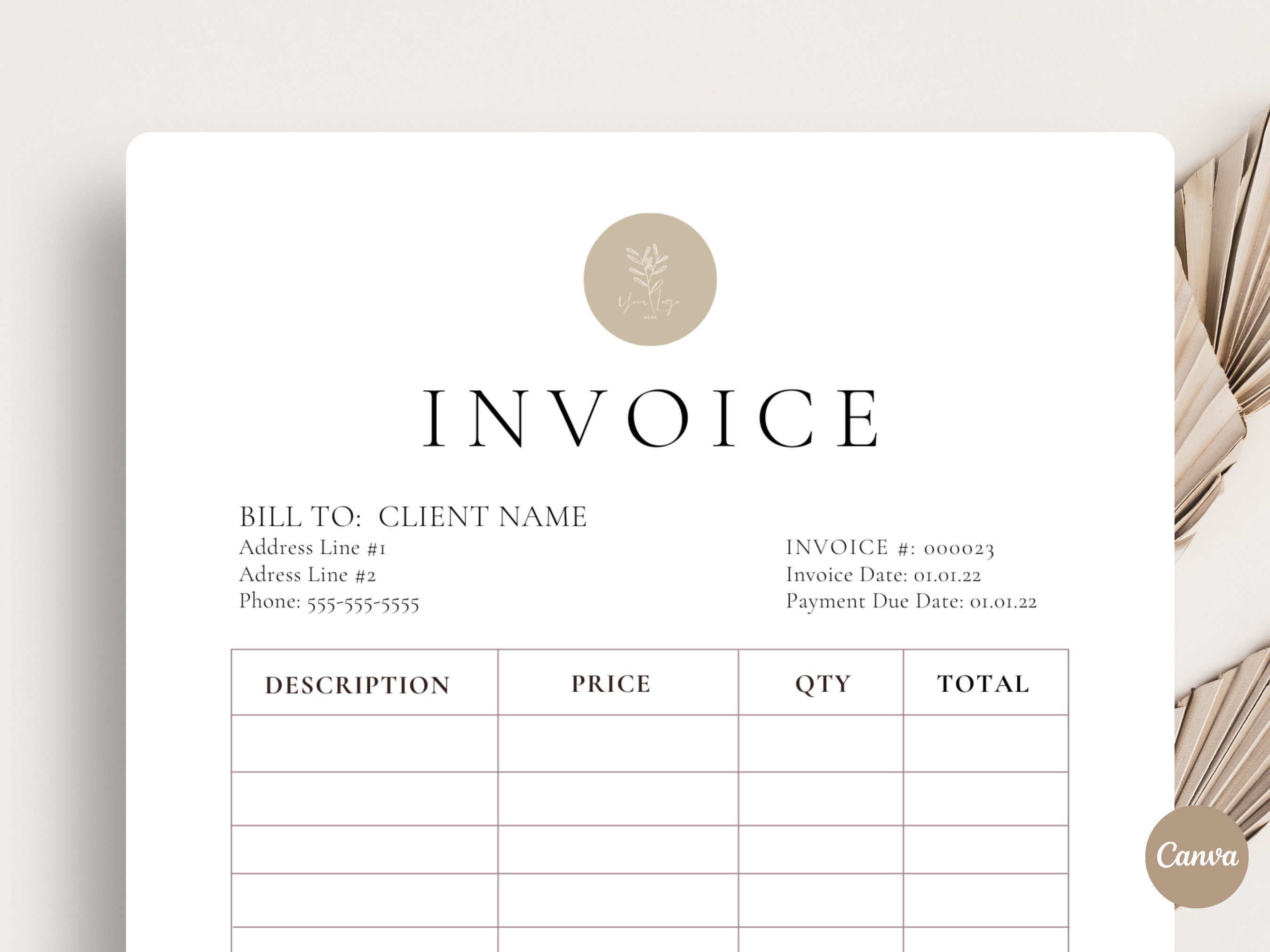 EDITABLE Invoice Invoice Template Business Invoice - Etsy