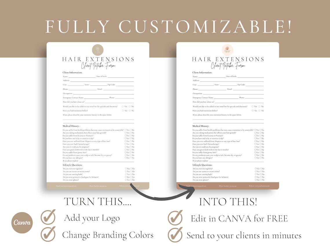 EDITABLE Hair Extensions Contract,hair Extensions Consultation Form ...