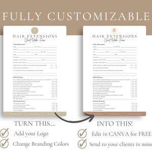 EDITABLE Hair Extensions Contract,hair Extensions Consultation Form ...