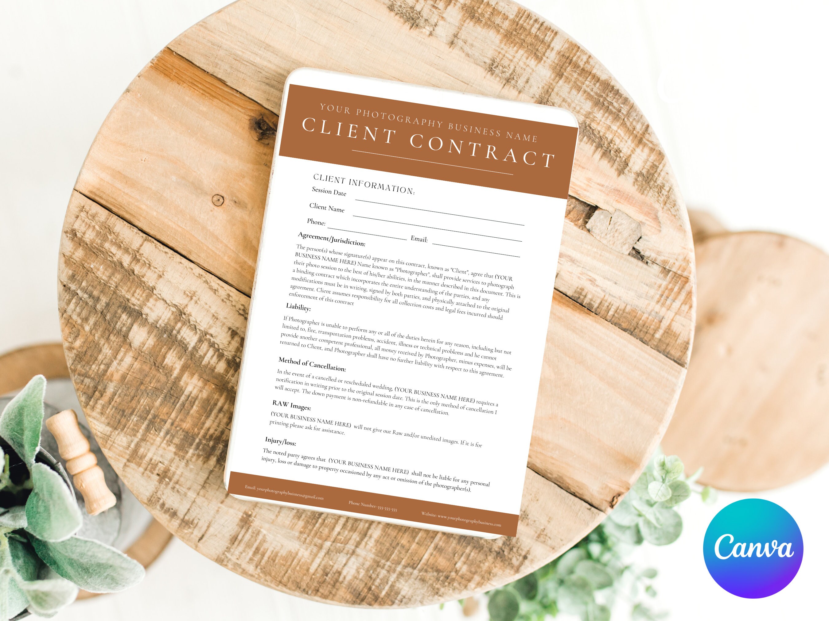 Photography Client Contract Templatecanva Templatebusiness - Etsy