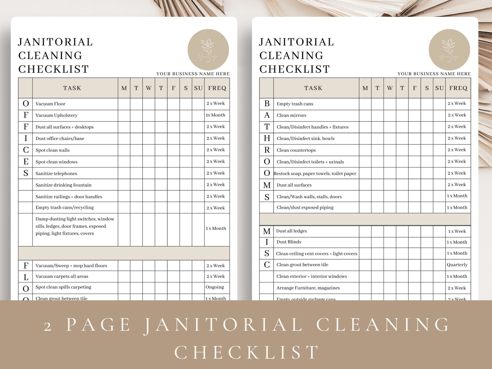 EDITABLE Janitorial Cleaning Check List,company Cleaning Checklist ...