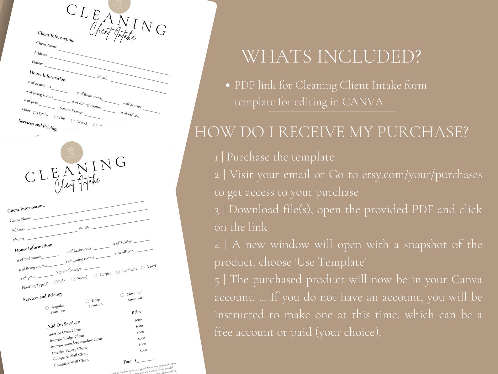 Professional Residential Cleaning Service Client Intake Form,editable ...