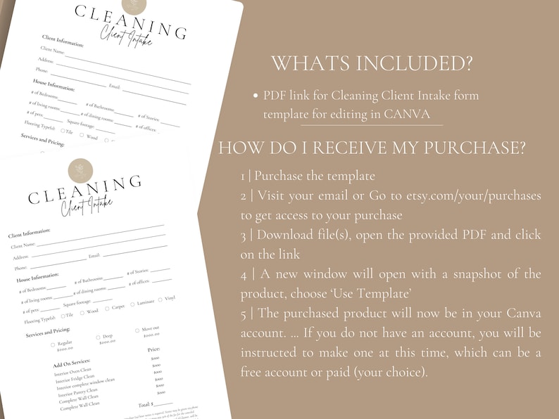 Professional Residential Cleaning Service Client Intake Form,editable ...