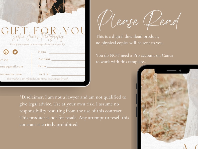 Boho Gift Certificate Template Photography Printable Gift - Etsy