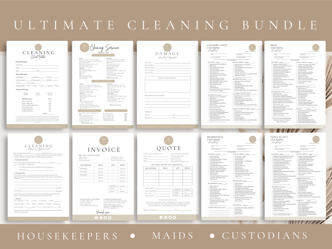 EDITABLE Cleaning Service Contract Bundle, Maid Forms CANVA Template ...