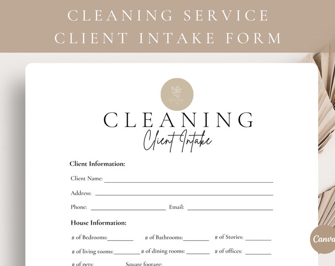 Cleaning Services Client Intake Form, Editable Cleaning Services Forms ,residential and ...