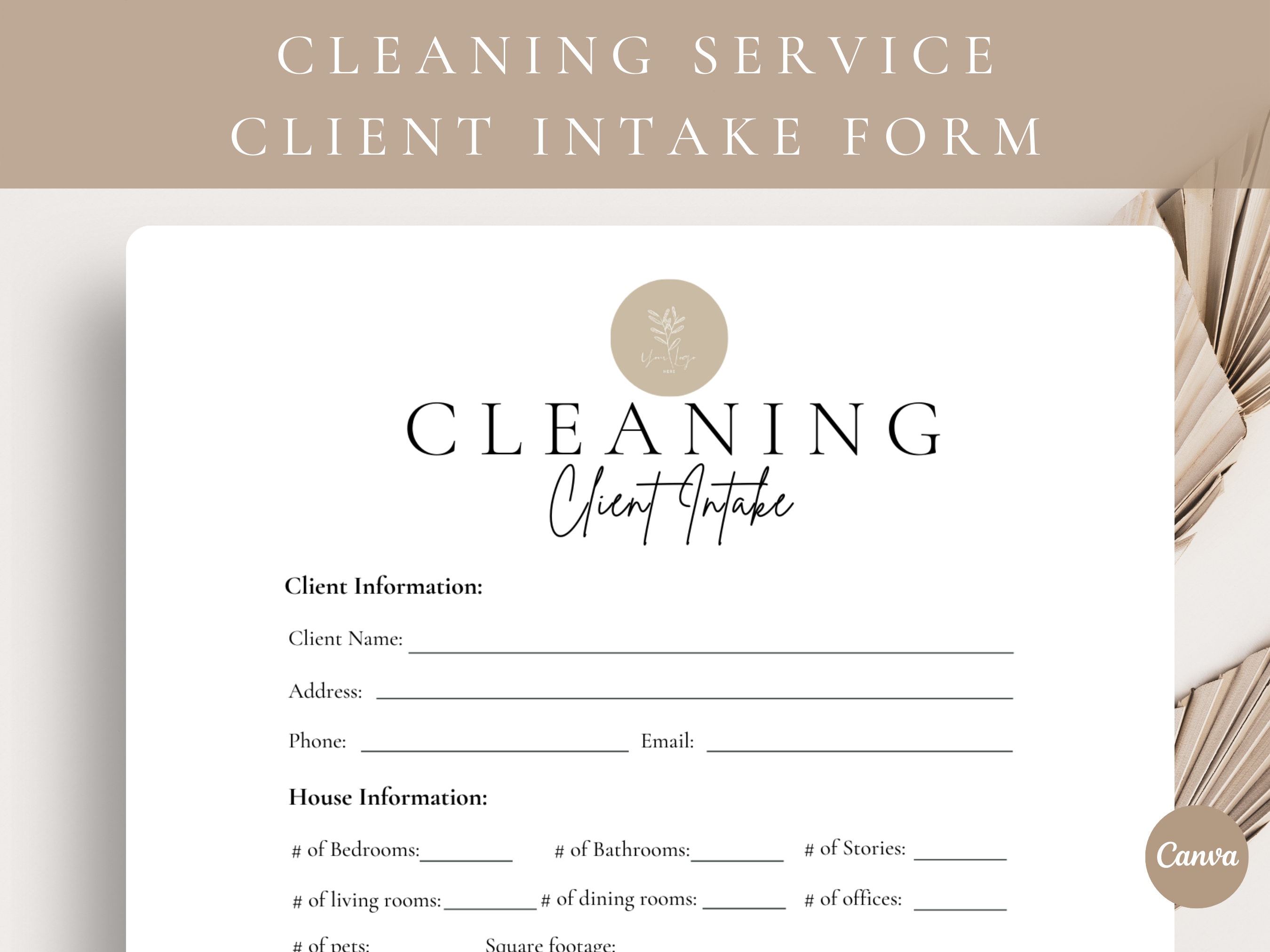 Professional Residential Cleaning Service Client Intake Form,editable ...