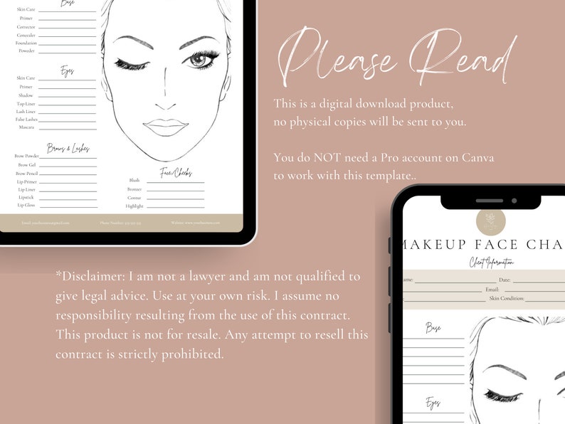 Makeup Artist Face Chart Makeup Artist Form Freelance Makeup - Etsy