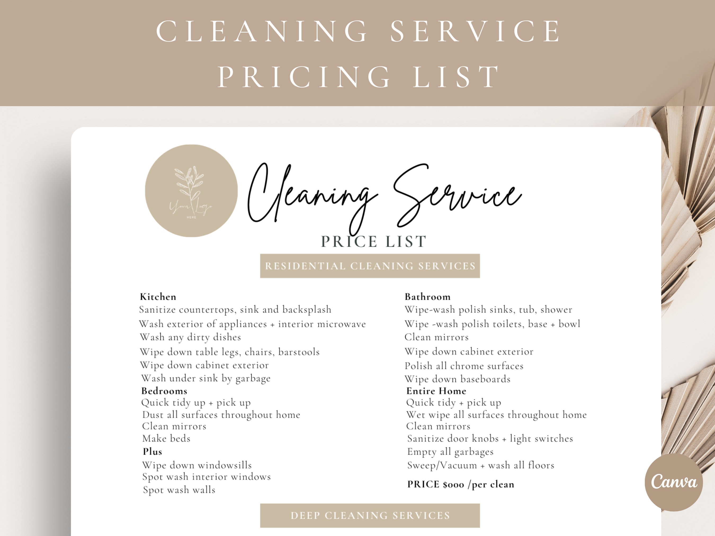 Professional Cleaning Service Pricing Listeditable Pricing Etsy Australia