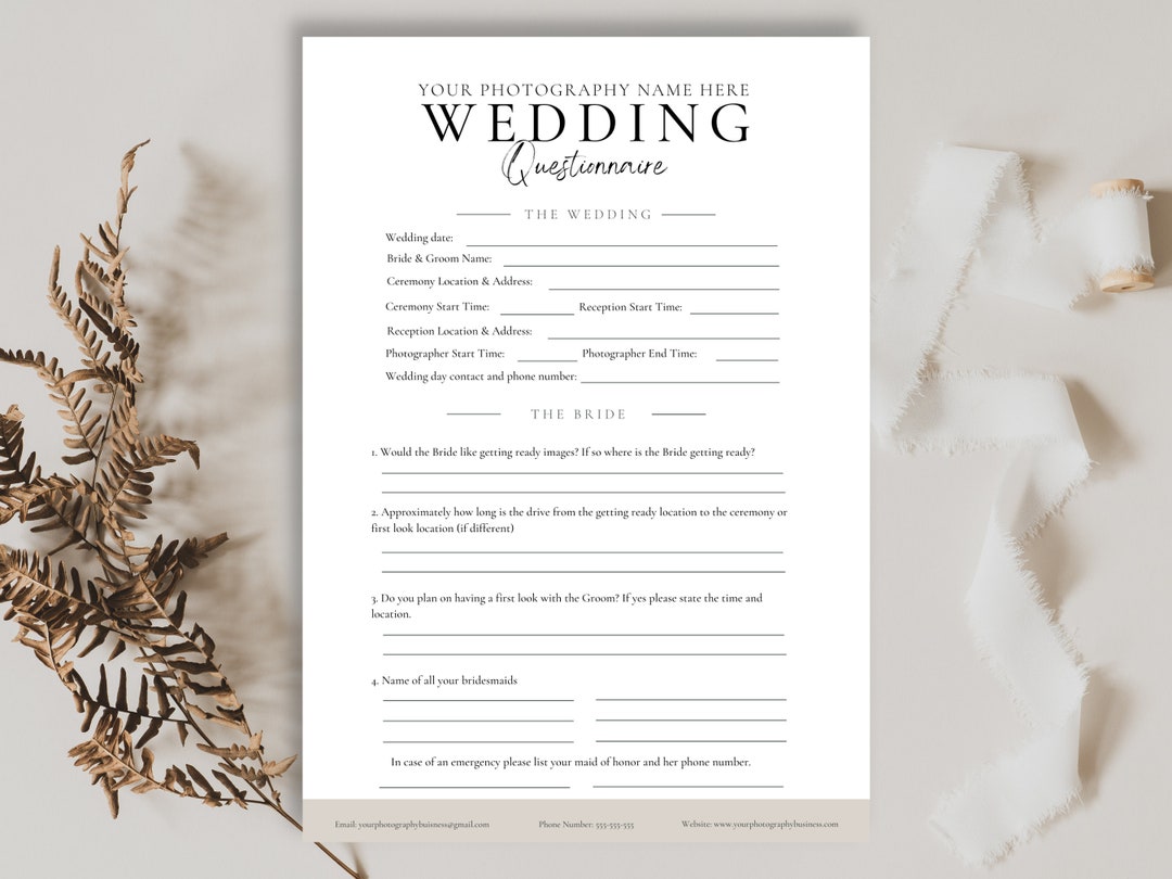 Wedding Photography Questionnaire,wedding Client Checklist,editable ...