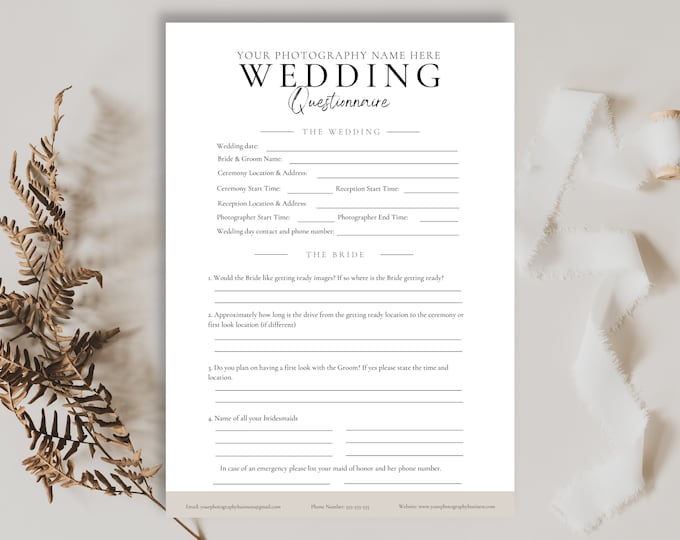 Wedding Photography Questionnaire Template - Pre Wedding Consultation ...