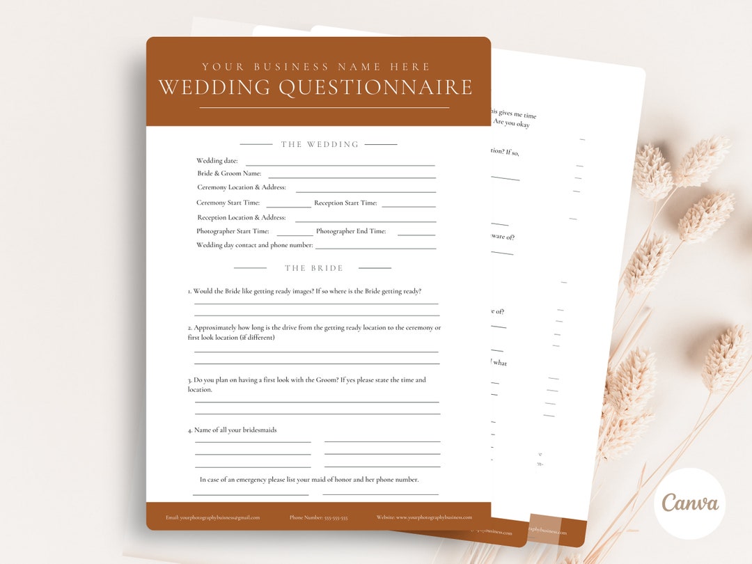 Photography Questionnaire Template, Wedding Photography Questionnaire ...