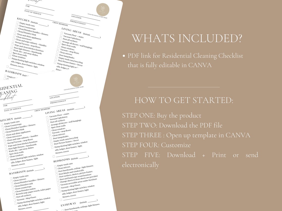 Professional Residential Cleaning Checklist Editable House - Etsy