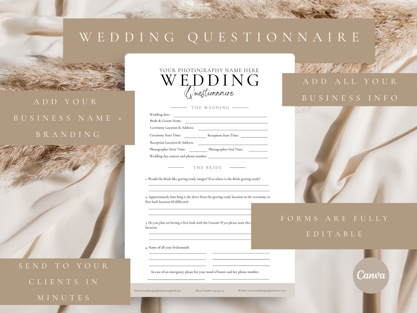 Wedding Photography Questionnaire,wedding Client Checklist,editable ...